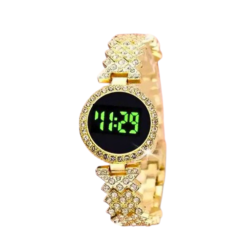 Luxury Diamond Touch LED Watch for Women – Golden & Silver Crystal ...