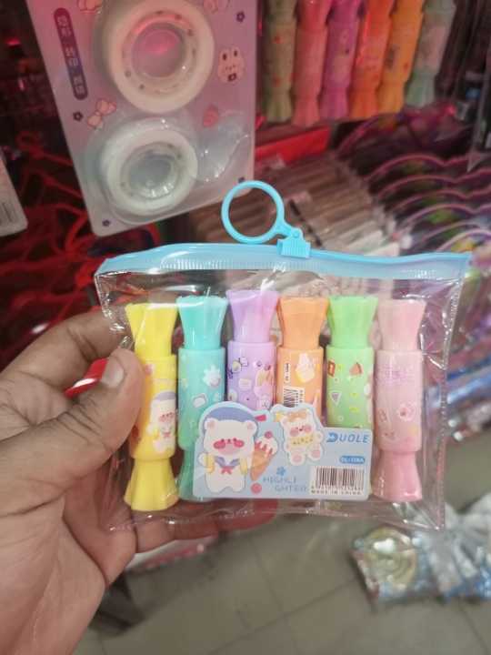 Pack of 6 Toffee Shape Highlighters – Cute & Colorful Candy-Style ...