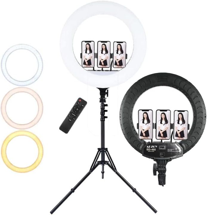 LED Ring Light Soft Dimmable Ringlight with 3 Shades of Light, 7 Feet Metal Tripod Stand and 3 ...