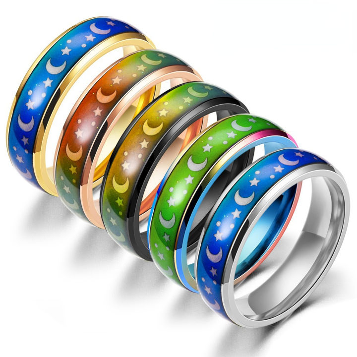 New Warm Mood Color Changing Titanium Steel Stainless Steel Star Moon ...