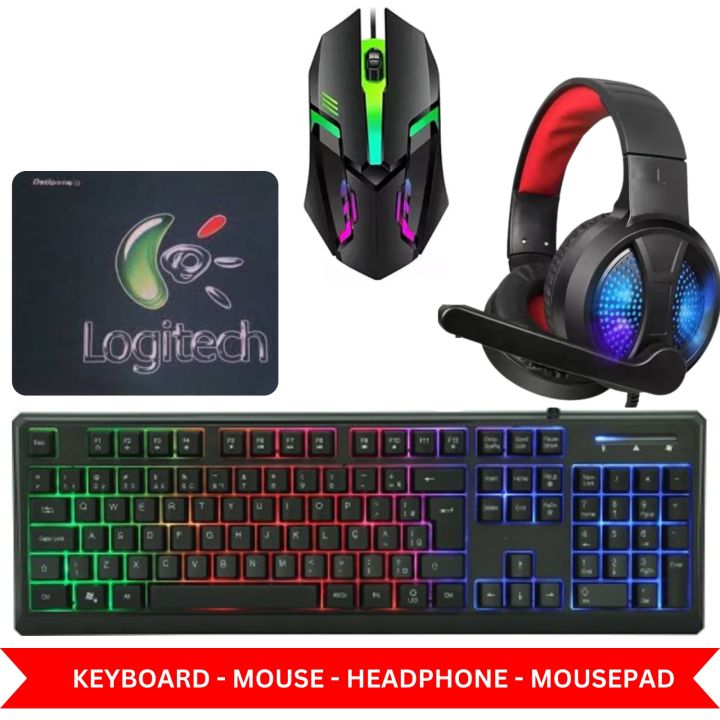 Rgb Gaming Keyboard And Mouse And Headphone And Mousepad 4 In 1 Wired Combo 7 Rgb Colors In Combo