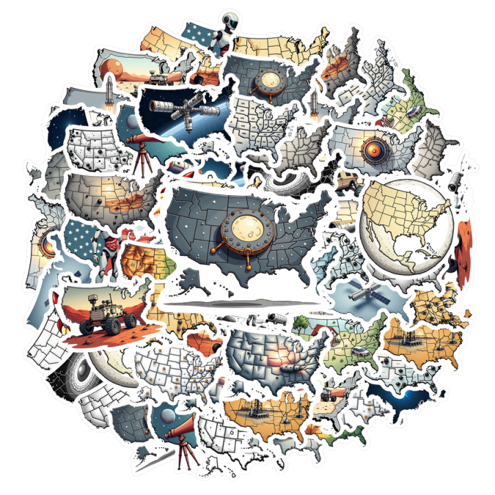 USA Map Map Stickers Spacecraft Stationery Stickers Astronaut for ...