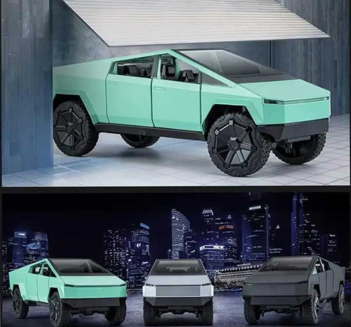 Diecast Tesla Cyber Pick Up Truck Model Toy with Quartz Metal Mini Bike ...