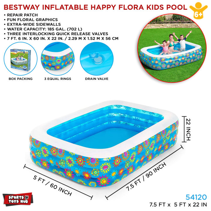 7.5 Feet Bestway Happy Flora Swimming Pool For Kids 90 Inch Inflatable ...