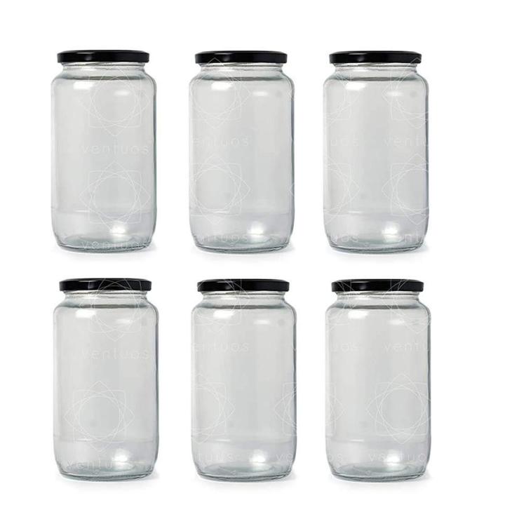Set of 6 Glass Jars 1000ml, Set of 6 one liter jars, jars for domestic ...
