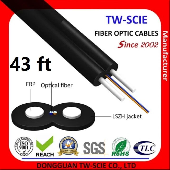 2 Core Fiber internet cable 43 feet black wire Bow Type Drop Cable ...