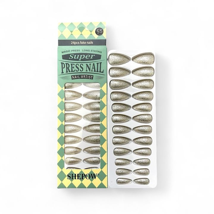 Fake Nails Pack of 24 Nails with Nail Glue stickers Glitter White ...