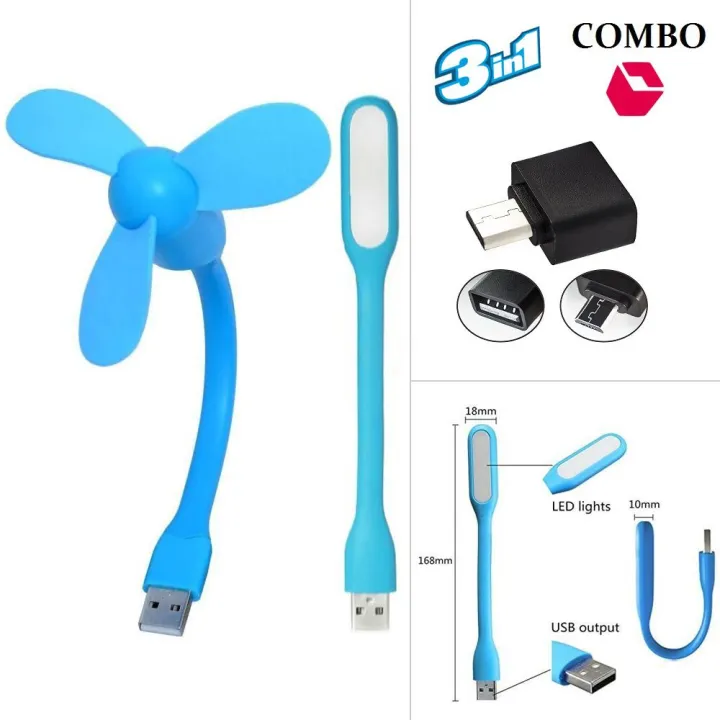 Mini Portable & Flexible USB Fan + LED Light Lamp for Laptop/Desktop ...