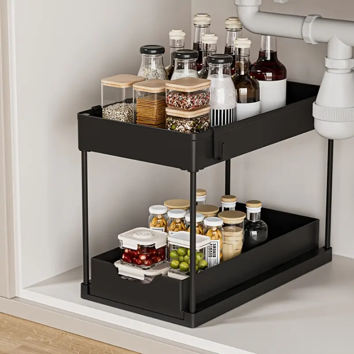 2-Tier Heavy Duty Pull-Out Kitchen Rack | Large Capacity Sliding ...