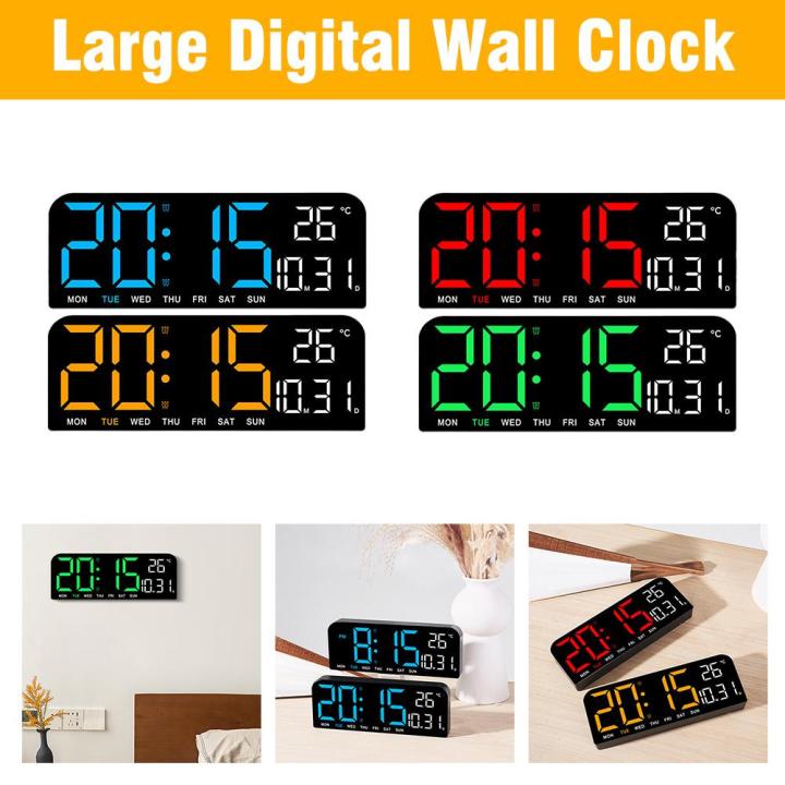 Large Digital Wall Clock Temperature And Date Week Table Alarm Led