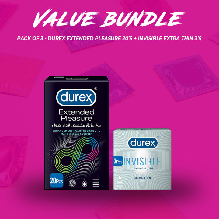 Durex Pack of 3 - Durex Extended Pleasure 20's + Durex Invisible Extra Thin 3's | Daraz.pk