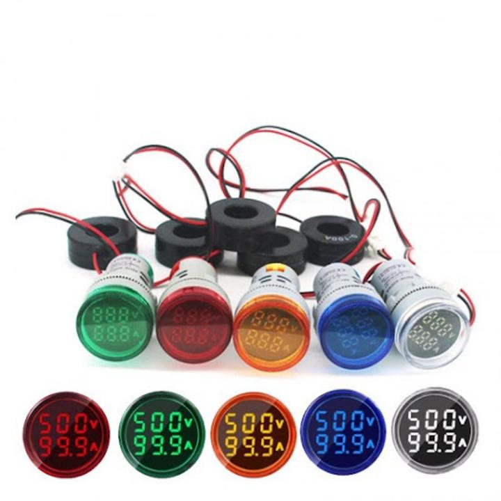 Round LED Dual Display AC Amp Volt Ampermeter Voltmeter Ammeter Digital Voltage Current Ampere ...