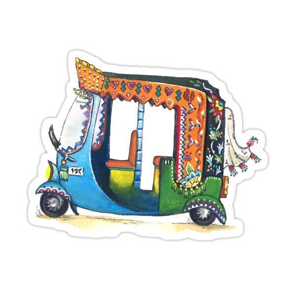 Auto Rickshaw Sticker - Aesthetic Art Stickers for mobile back, Laptop ...
