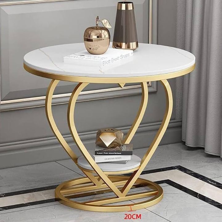 Double shelf Heart Shape Modern Round Side Table, With wooden marble ...
