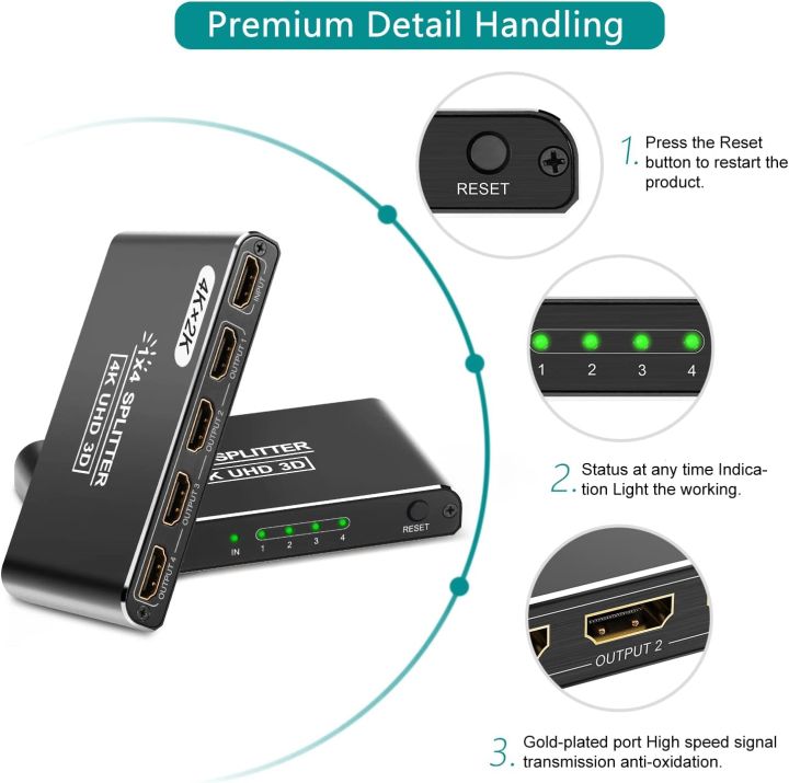 HDMI Splitter 1 in 4 Out, 4K HDMI Splitter for Dual Monitors/Mirror ...