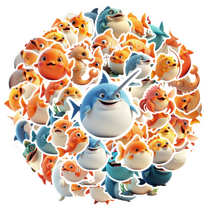 Delightful Fish adhesive label charming Stickers Decals oceanic ...