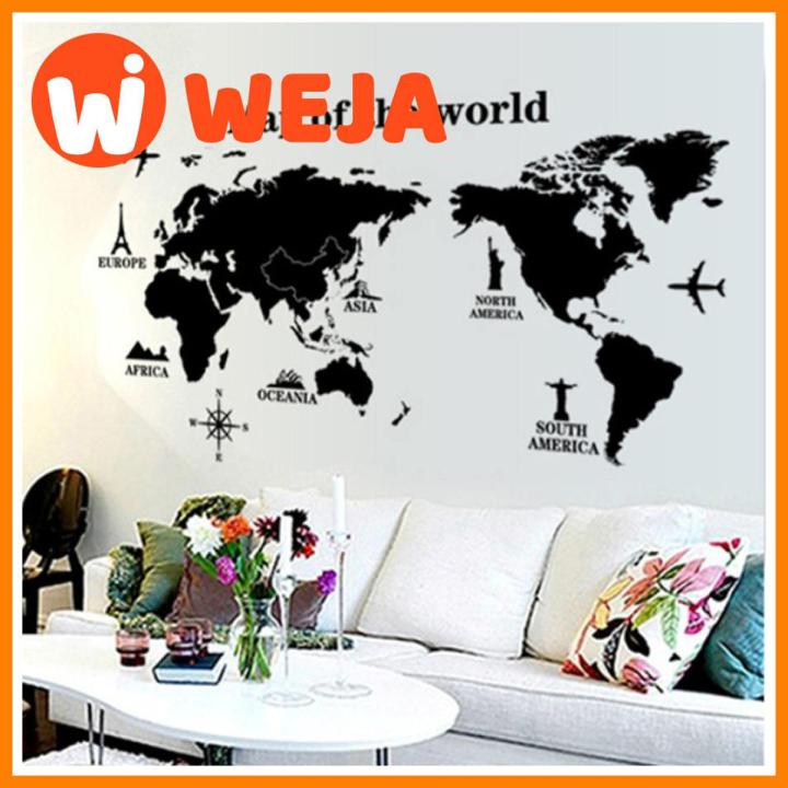 【WEJA】Black International world map DIY Vinyl Wall Stickers Kids love ...