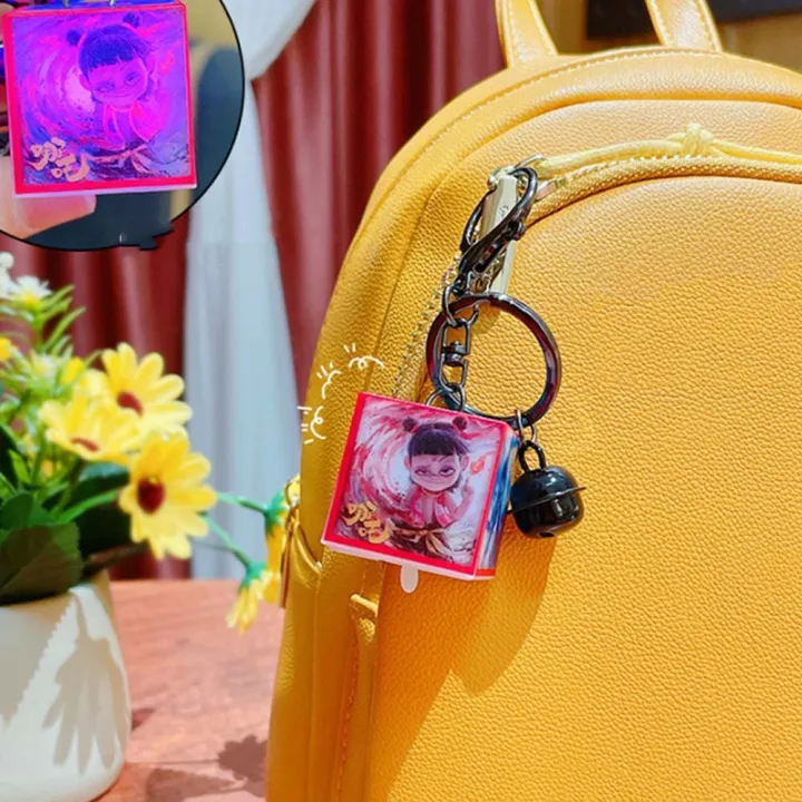 Cute Plastic Colorful Flashing Ne Zha Keychain Full Color With Sound ...