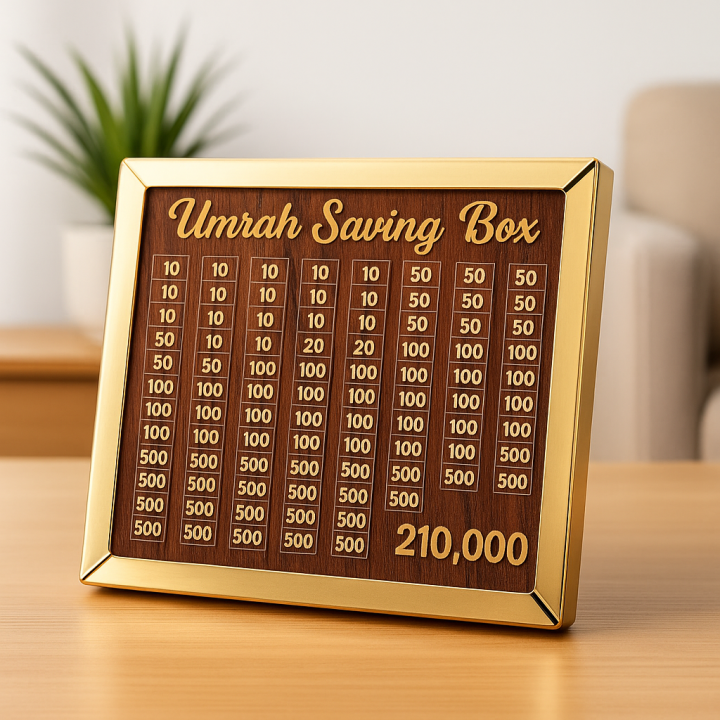 Hhsons - Umrah Saving Box – Umrah Box - Trending Acrylic Golden Wooden ...