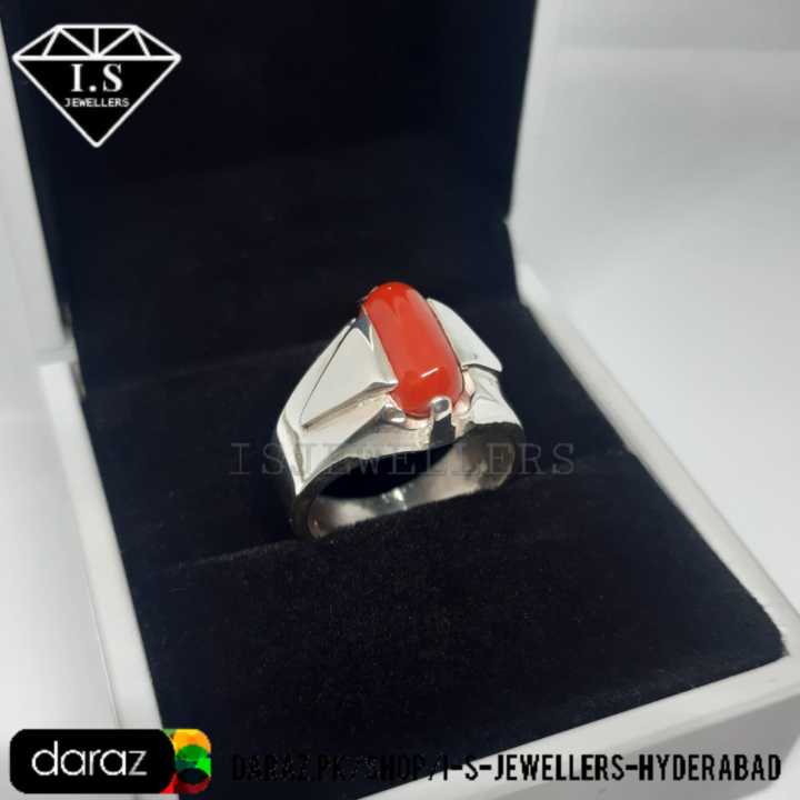 Natural Marjan Stone Ring , Coral Gemstone Ring , 925 Silver Ring With ...