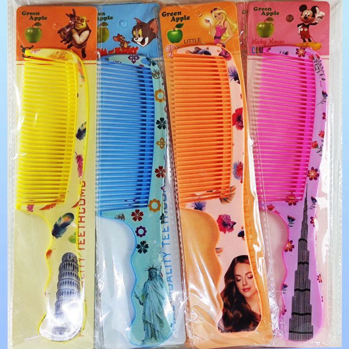 AZ® FANCY MULTI COLOR HANDLE COMB WITH SMOOTH TEETH FOR DETANGLING AND ...
