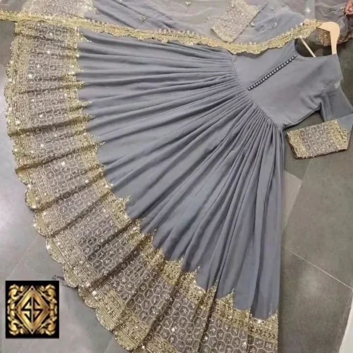 Stitched Chiffon Sequence Embroidery 3-Piece Maxi with Chiffon Dupatta | Daraz.pk