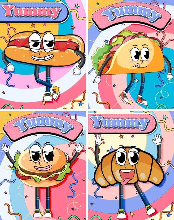 Yammy food Stickers - Pack of 4 Each Stickers Size 3 Inch x 3 Inch ...