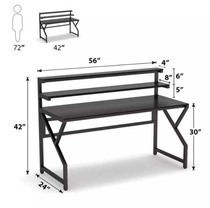 Computer Desk with Monitor Stand 56 Inch Large Modern Office Desk ...