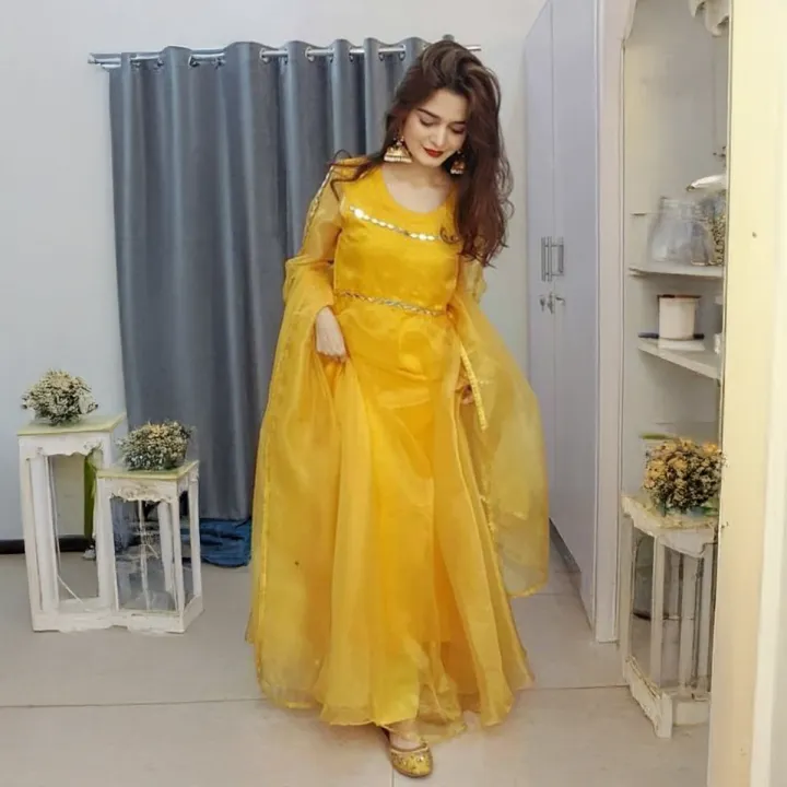 Simple Tissue Long Frock for Girls and Women – Elegant Design | Daraz.pk