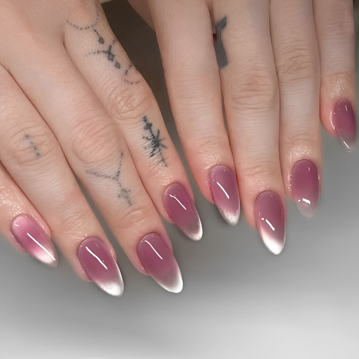 JL0693 24pcs Almond Stick on Nails Women Mid-length Gradient Cat Eye ...