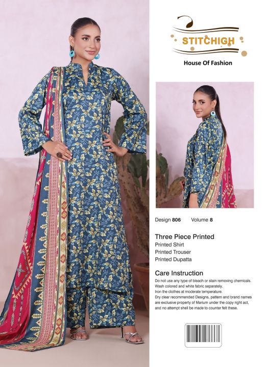 STITCHIGH - 3pcs Swiss Lawn Suits.- Unstitched | Daraz.pk