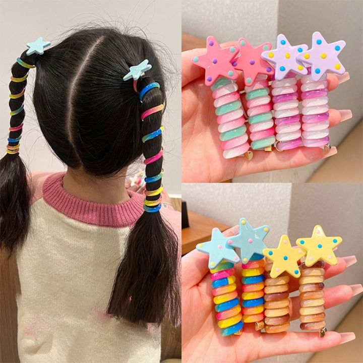 Cute Star Telephone Line Hair Rope Elastic Candy Color Rainbow Hair ...