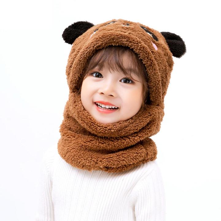 bellylady Children's Hat Coral Fleece Cute Ear Cap With Scarf For 5-9 ...