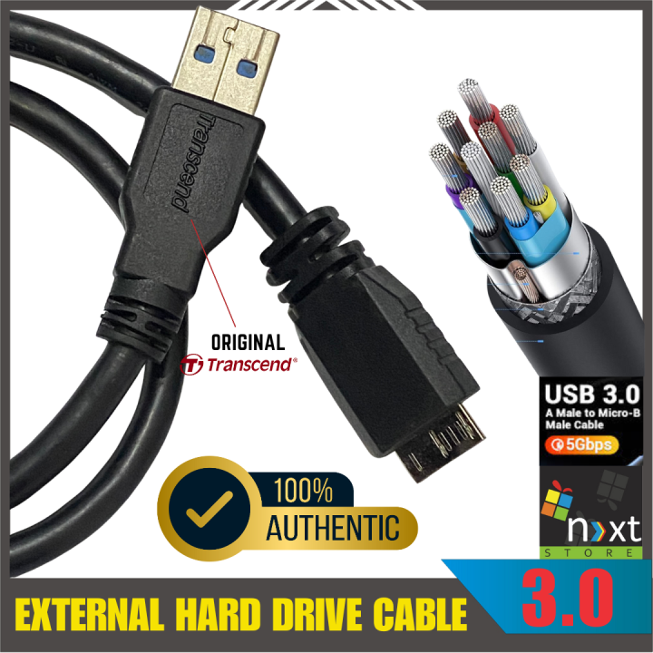 Original Transcend USB 3.1 A to Micro B SuperSpeed Cable for WD/Seagate ...