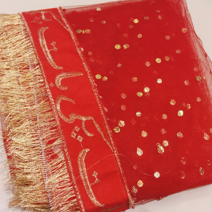 Baat Pakki Dupatta for Bride in Red Colour | Traditional Engagement ...