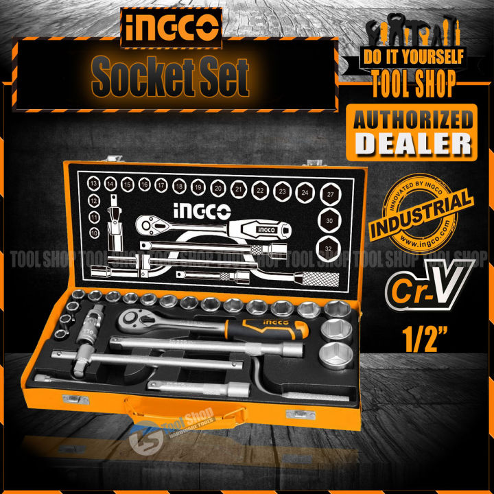 Ingco Original 24pcs Ratchet Socket Set 1/2" - CrV Industrial | Daraz.pk