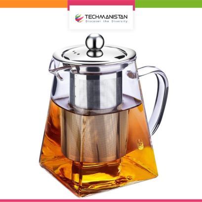 Techmanistan Square Glass Teapot with Heat Resistant Stainless Steel ...
