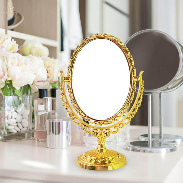 Tabletop Makeup Mirror Vintage Double Sided Rotation Platform Mirror ...