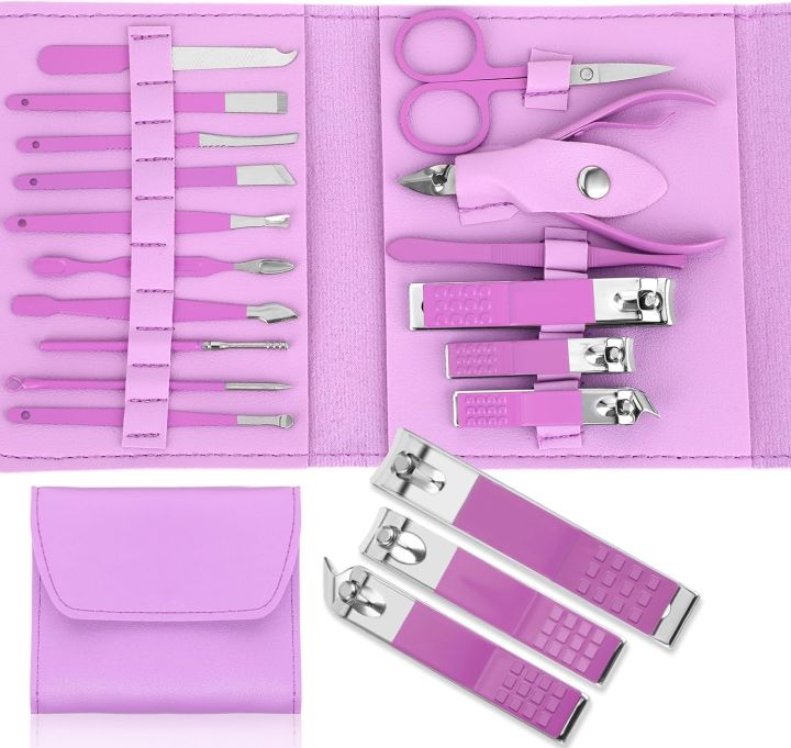 16 pcs Manicure Set Professional Nail Clippers Pedicure Kit Stainless Steel Nail Cutter Personal ...