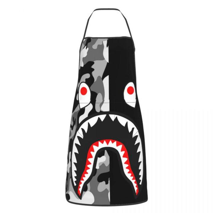 Bape Shark Black Seamed Waterproof Bib Apron with Pockets In Middle ...