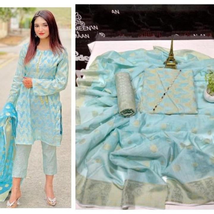 New Cotton Jacquard 3 Piece Unstitched Suit with Cotton Dupatta ...