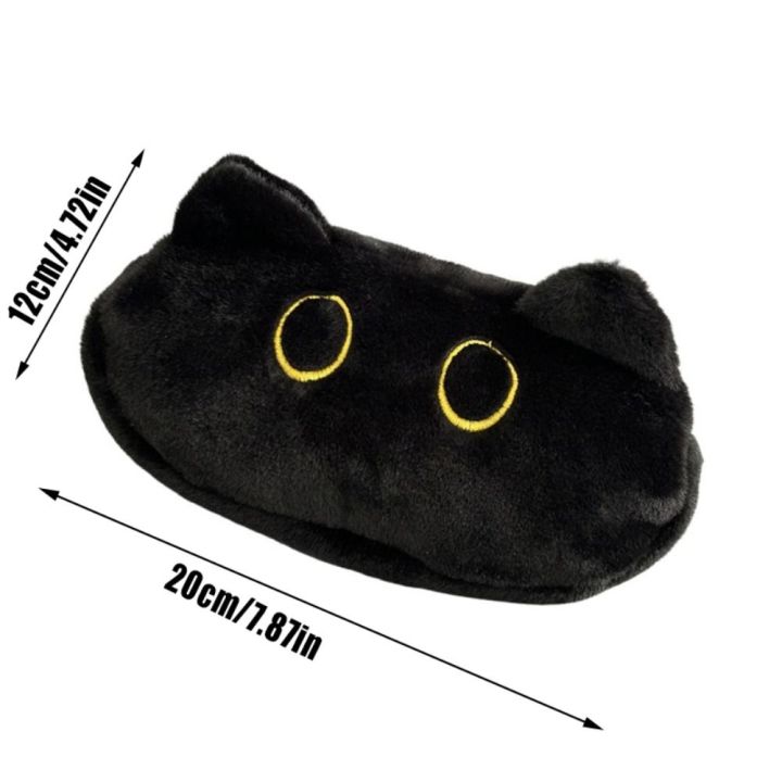Multi-function Plush Pen Bag Black Cat Large Capacity Stationery Bag ...