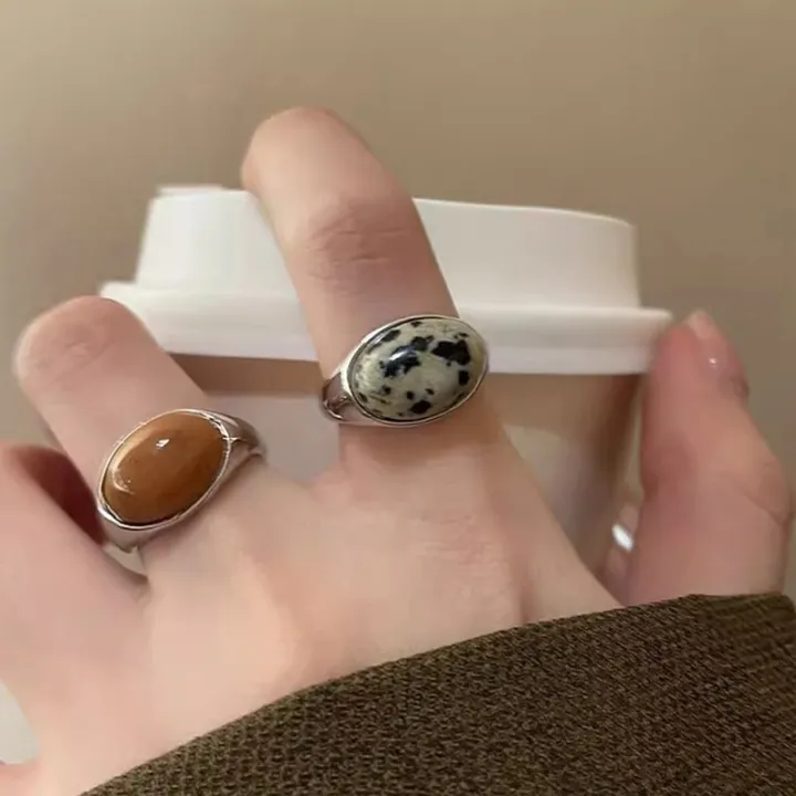 Minimalist Vintage Brown Opal Stone Rings For Women Girls Light Luxury ...