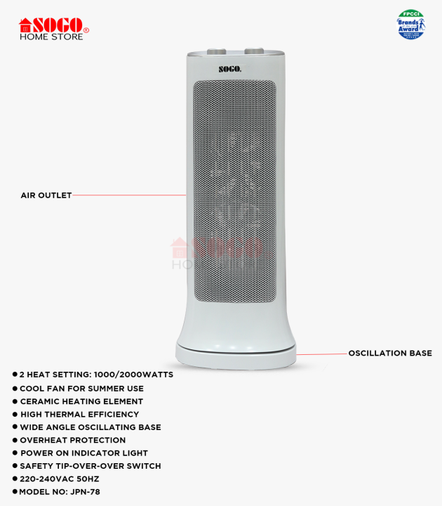 Sogo Electric Ceramic Fan Heater (JPN-78) | Daraz.pk