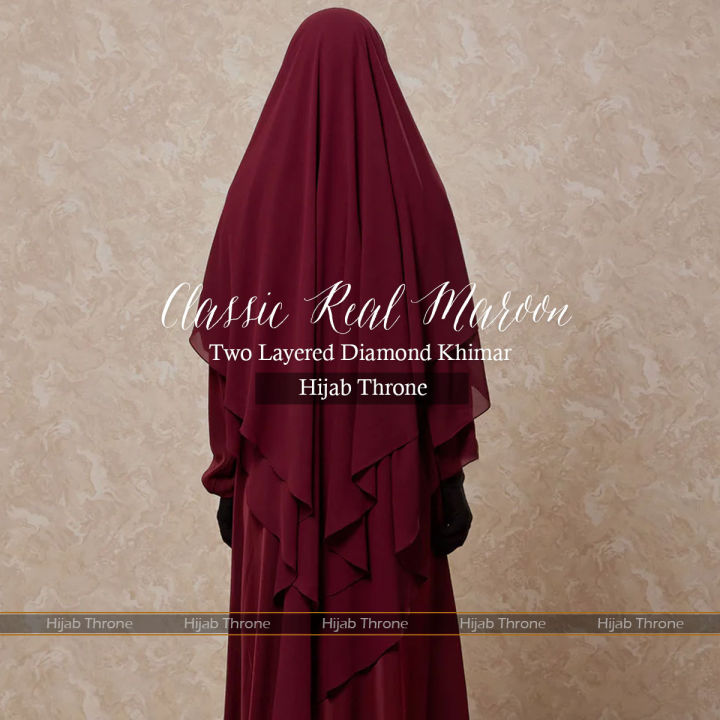 Hijab Throne – Classic Real Maroon Two Layered Diamond Khimar - Extra ...
