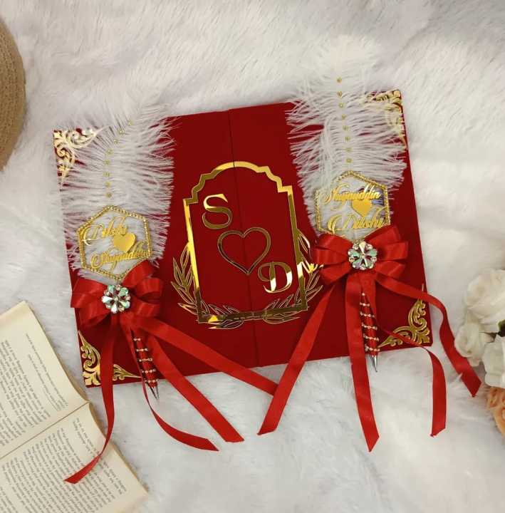 Elegant Velvet Nikkah Booklet Set with Pen & Keepsake Box ...