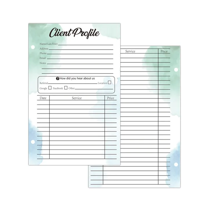 Nail Art Client Profile Cards Customer Information Card Binder Insert ...