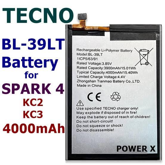 Tecno Spark 4 BL-39LT Battery Replacement 4000 MAH Battery | Daraz.pk