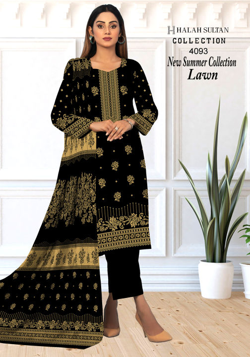 Halah Sultan Summer Collection Unstitched 3 Piece Lawn Suit DN#4093 ...