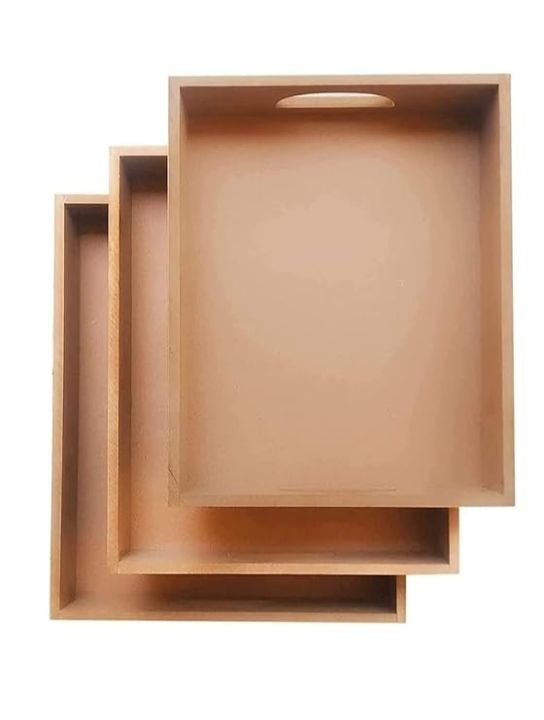 Plain DIY MDF Trays for Craft Set of 3 | Unfinished MDF Tray Plain for ...